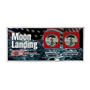 moon landing eisenhower and bicentennial dollar coin set layered in gold| 50th anniversary special edition |certificate of authenticity |two colorized 24 kt gold layered us coins