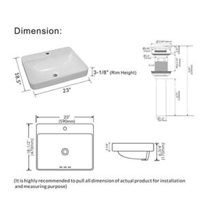 WinZo WZ6123D Drop-in Bathroom Vessel Sink Rectangular Semi-recessed Vanity Basin Included Porcelain Pop Up Drain White