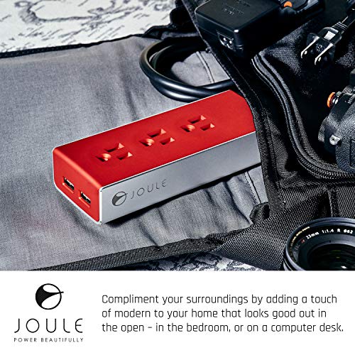 Joule Surge Protector Power Strip with 3 Outlets and 2 USB Ports – for Travel, Hotel, Home Office Use