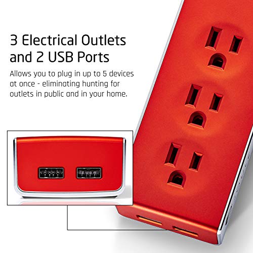 Joule Surge Protector Power Strip with 3 Outlets and 2 USB Ports – for Travel, Hotel, Home Office Use