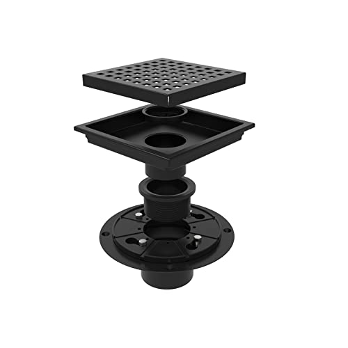 WEBANG 6 Inch Square Shower Floor Drain With Flange,Quadrato Pattern Grate Removable,Food-grade SUS 304 Stainless Steel,WATERMARK&CUPC Certified,Matte Black