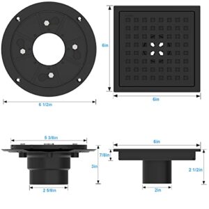 WEBANG 6 Inch Square Shower Floor Drain With Flange,Quadrato Pattern Grate Removable,Food-grade SUS 304 Stainless Steel,WATERMARK&CUPC Certified,Matte Black