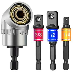 3pcs 1/4 3/8 1/2" hex shank drill nut driver bit set, impact grade driver sockets adapter extension set drill bit, 105 degree right angle driver extension screwdriver drill attachment