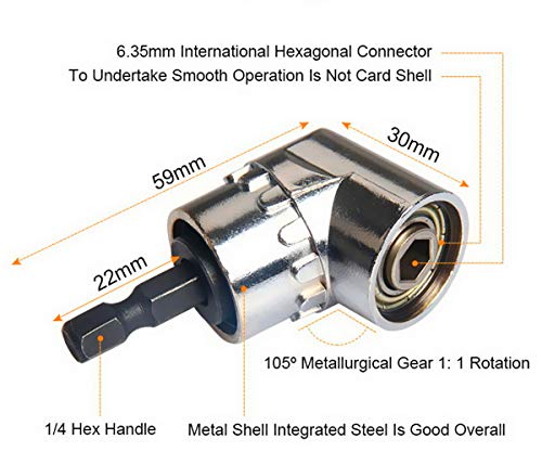 3Pcs 1/4 3/8 1/2" Hex Shank Drill Nut Driver Bit Set, Impact Grade Driver Sockets Adapter Extension Set Drill Bit, 105 Degree Right Angle Driver Extension Screwdriver Drill Attachment