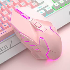 Pink Keyboard USB Gaming Keyboards and Mouse Combo, GT817 104 Key Rainbow Backlit Keyboard and Mouse Set, Computer Keyboard USB Wired Mouse for Windows PC Gamers (White & Pink)