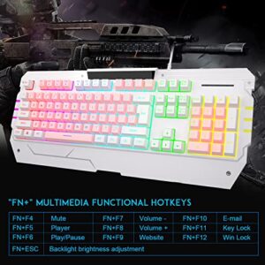 Pink Keyboard USB Gaming Keyboards and Mouse Combo, GT817 104 Key Rainbow Backlit Keyboard and Mouse Set, Computer Keyboard USB Wired Mouse for Windows PC Gamers (White & Pink)