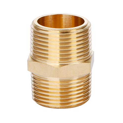 U.S. Solid Brass Pipe Fitting, Hex Nipple, 3/4" x 3/4" NPT Male Pipe Adapter