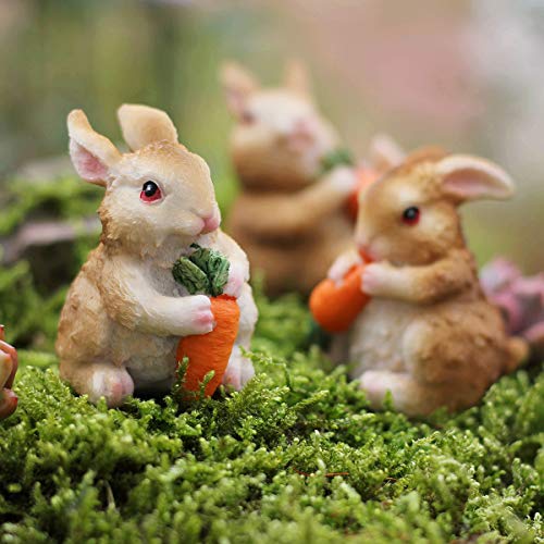 MUAMAX 3 PCs Miniature Bunnies Fairy Garden Accessories Rabbit Easter Bunnies Resin Ornaments Garden Bonsai Decoration Sculpture Statue Figurines for Lawn Potted Plants