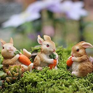 MUAMAX 3 PCs Miniature Bunnies Fairy Garden Accessories Rabbit Easter Bunnies Resin Ornaments Garden Bonsai Decoration Sculpture Statue Figurines for Lawn Potted Plants