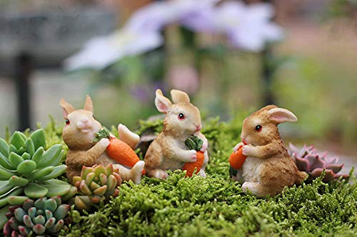 MUAMAX 3 PCs Miniature Bunnies Fairy Garden Accessories Rabbit Easter Bunnies Resin Ornaments Garden Bonsai Decoration Sculpture Statue Figurines for Lawn Potted Plants