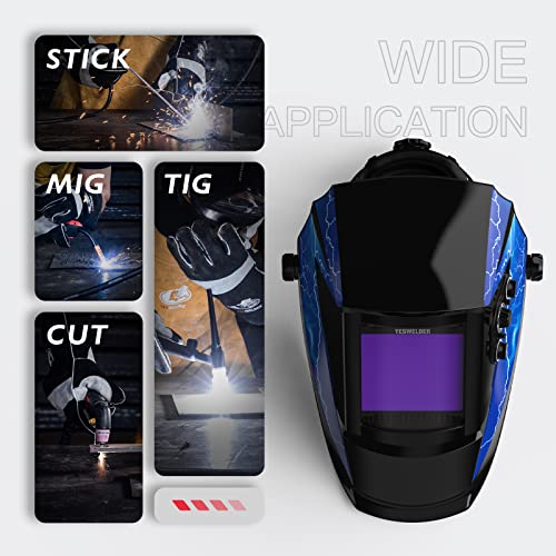 YESWELDER Large View Welding Helmet EH-091XL, Solar Powered Auto Darkening True Color Highest Optical 1/1/1/1, 4 Arc Sensor Wide Shade 4/5-9/9-13 Welder Mask Hood with Grinding for TIG MIG MMA Plasma