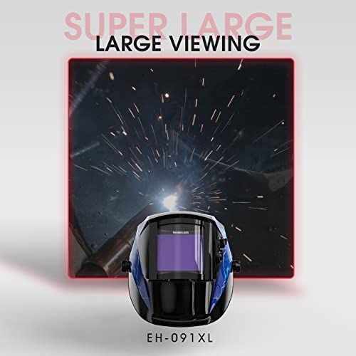 YESWELDER Large View Welding Helmet EH-091XL, Solar Powered Auto Darkening True Color Highest Optical 1/1/1/1, 4 Arc Sensor Wide Shade 4/5-9/9-13 Welder Mask Hood with Grinding for TIG MIG MMA Plasma