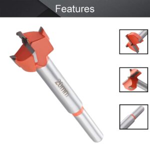 Utoolmart Forstner Drill Bits, 20mm Cemented Carbide Wood Cutter Tool, Round Shank Woodworking Hole Saw Cutter, 85mm Length Woodworking Hole Boring Bit, Orange, 1 Pcs