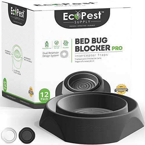 Bed Bug Interceptors – 12 Pack | Bed Bug Blocker (Pro) Interceptor Traps | Insect Trap, Monitor, and Detector for Bed Legs (Black)