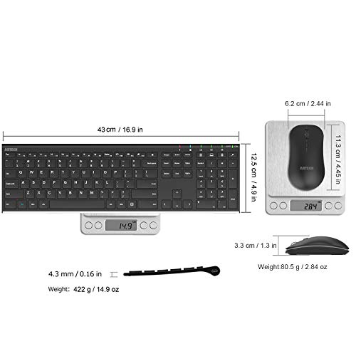 Arteck 2.4G Wireless Keyboard and Mouse Combo Stainless Steel Ultra Slim Full Size Keyboard and Ergonomic Mice for Computer Desktop PC Laptop and Windows 11/10/8 Build in Rechargeable Battery