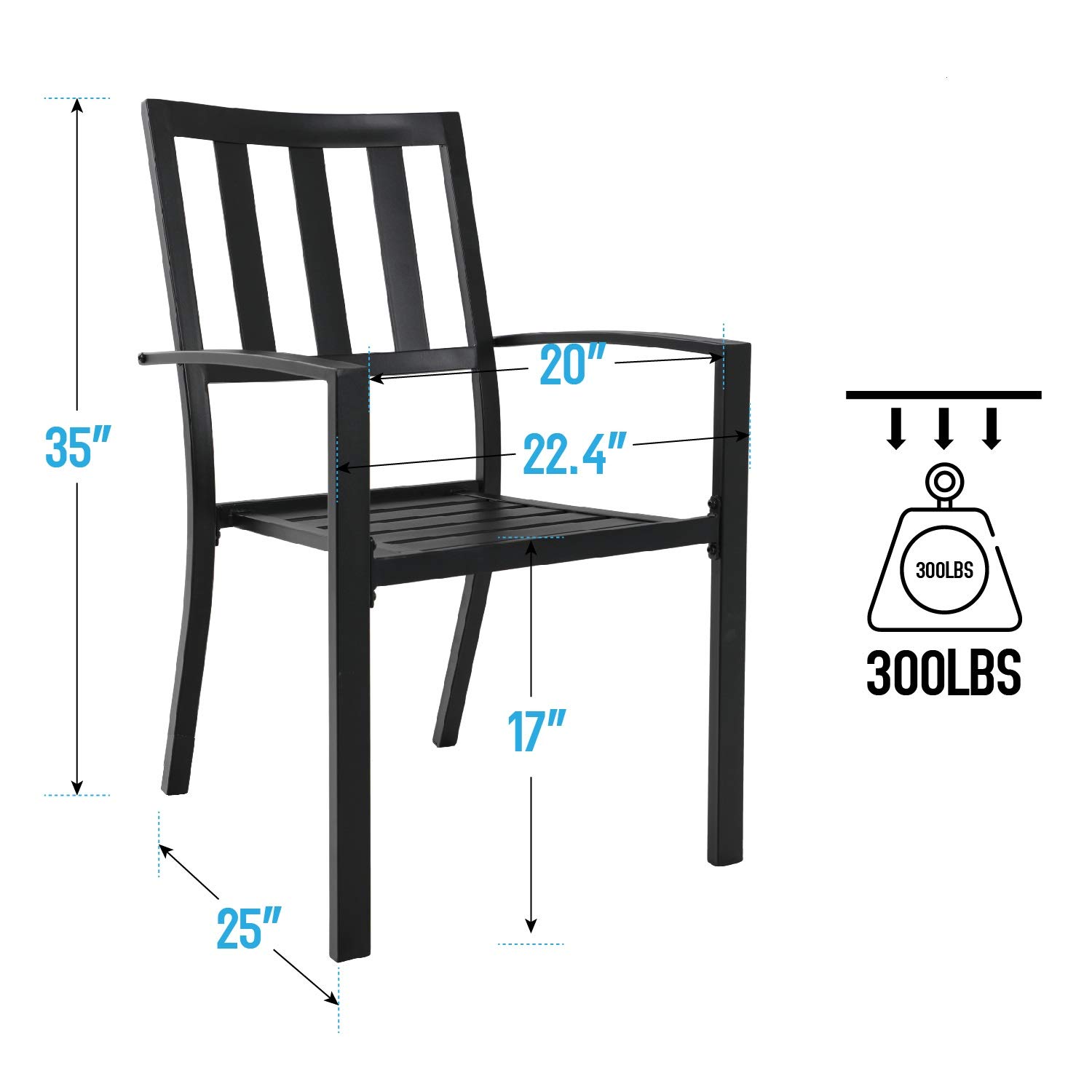 MFSTUDIO 2 Piece Patio Wrought Iron Dining Seating Chair - Supports 300 LBS,(Black)