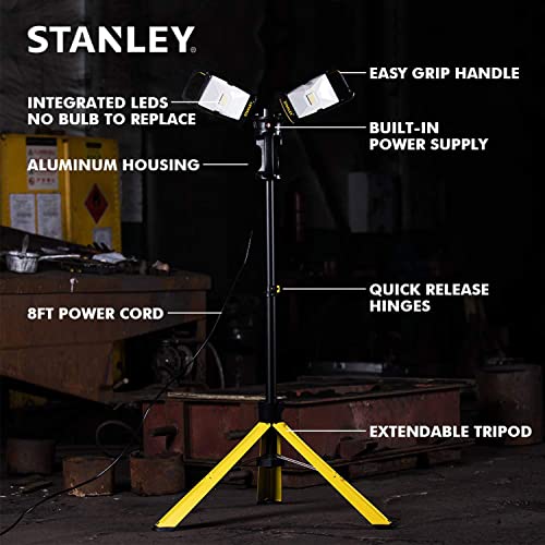 Stanley Led Work Light with Stand 7000-Lumen Portable Corded LED Portable Job Site Lighting 4000K 80W Indoor Outdoor Lighting