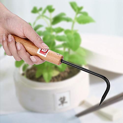 KSTEE Bonsai Root Hook, Bonsai Hook Sturdy Manganese Steel Bonsai Root Hook with Comfortable Wooden Handle Gardening Tools Garden Wooden Handle Bonsai Hook