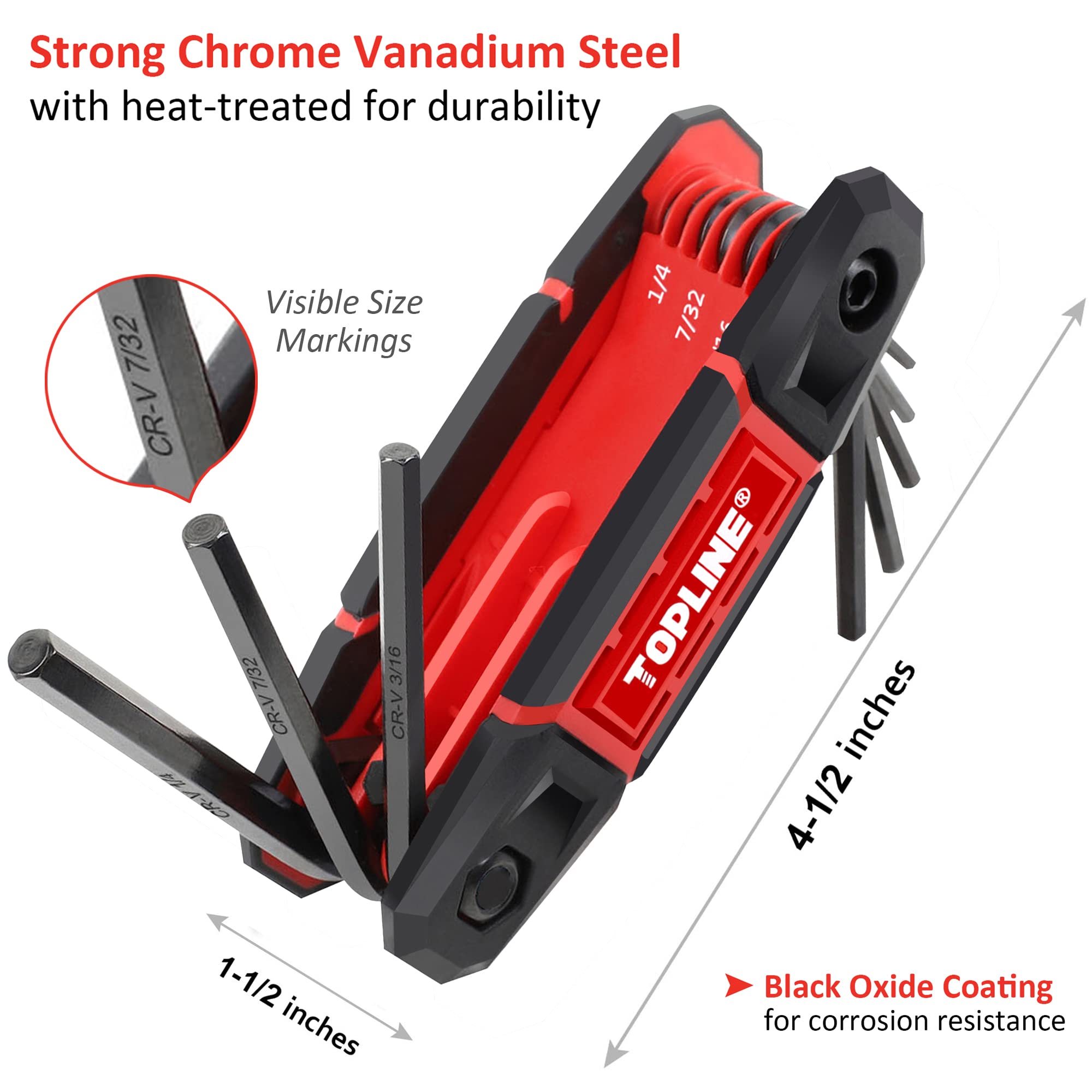 Topline 25-Piece Folding Allen Wrench Set, SAE, Metric, Torx Hex Key Set Included, 3 Pack Portable Allen Key Set for Basic Home Repair and General Applications