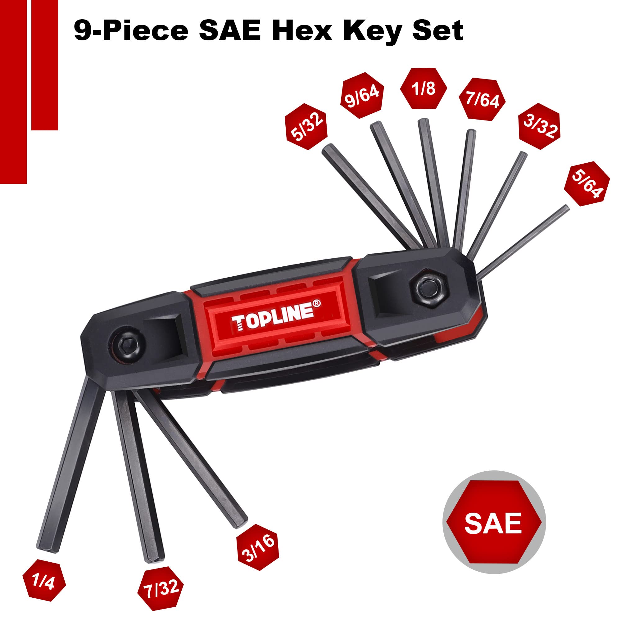 Topline 25-Piece Folding Allen Wrench Set, SAE, Metric, Torx Hex Key Set Included, 3 Pack Portable Allen Key Set for Basic Home Repair and General Applications