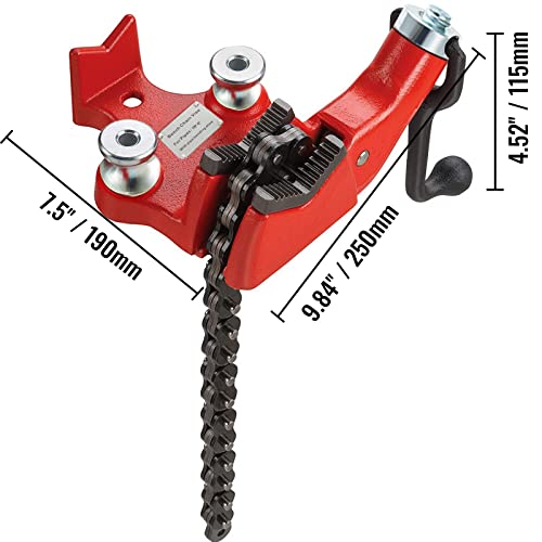 Mophorn Screw Bench Chain Vise 1/8 to 5-Inch Pipe Capacity, Heavy Duty Bench Chain Pipe Vise with Crank Handle, Neoprene-Coated Jaw, Cast Iron Material Ideal for a Variety of Pipes