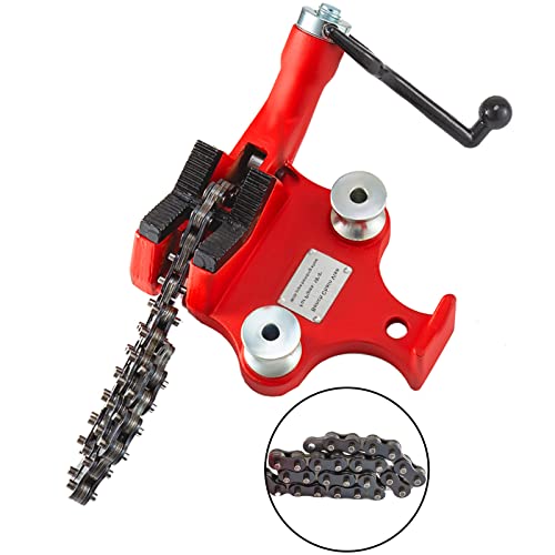 Mophorn Screw Bench Chain Vise 1/8 to 5-Inch Pipe Capacity, Heavy Duty Bench Chain Pipe Vise with Crank Handle, Neoprene-Coated Jaw, Cast Iron Material Ideal for a Variety of Pipes