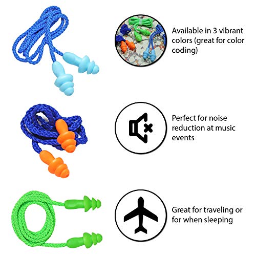 12 Pairs Corded Ear Plugs Soft Silicone Reusable Earplugs Noise Cancelling for Hearing Protection, Sleeping (Combo 12)