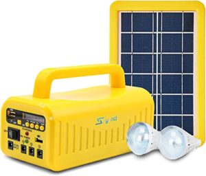 portable power station - soyond battery generator with solar generator (solar panel included) 8000mah battery 2 led bulbs fm radio for outdoors camping travel emergency