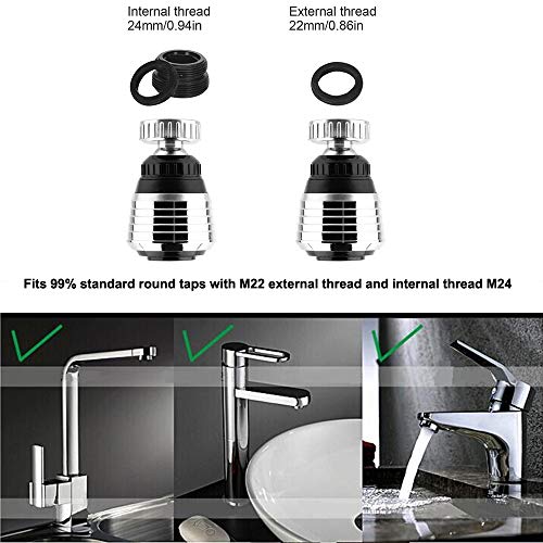 2PCS 360-Degree Swivel Kitchen Sink Faucet Aerator with 2 Function Swivel Sprayer,Water Saving Bubbler Connector Swivel Tap Aerator Diffuser for Kitchen Bathroom …