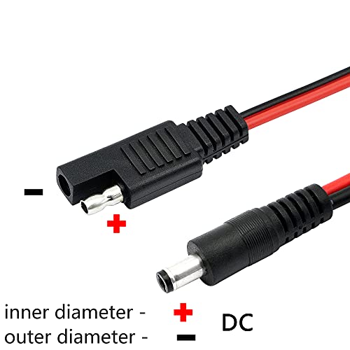 CERRXIAN 40cm 14AWG DC 5.5mm x 2.1mm to SAE 2 Pin Quick Disconnect Wire Harness Extension Cable with 10A Fuse for Portable Powers, Motorcycle Solar Panel Charger