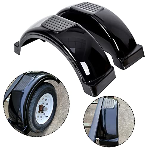 ECOTRIC 2 Pcs Trailer Fenders W/Steps Compatible with Single-Axle Trailers 13" Diameter Wheels Tires Plastic Fenders - Black