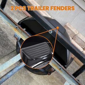 ECOTRIC 2 Pcs Trailer Fenders W/Steps Compatible with Single-Axle Trailers 13" Diameter Wheels Tires Plastic Fenders - Black