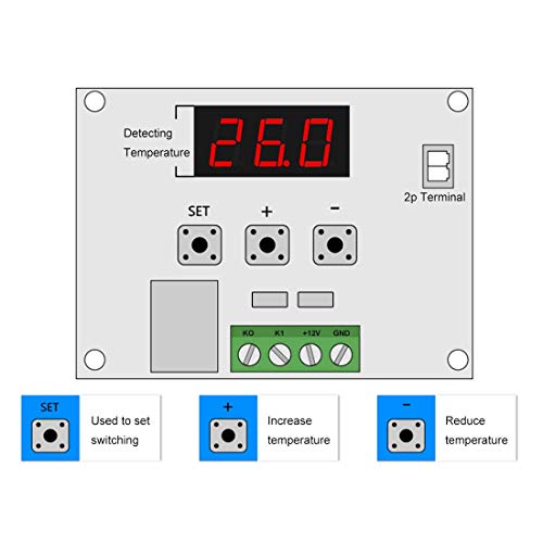 AITRIP 3PCS W1209 12V DC Digital Temperature Controller Board with 10A One-channel Relay and Waterproof Micro Digital Thermostat -50-110°C Electronic Temperature Temp Control Module Switch (With Case)