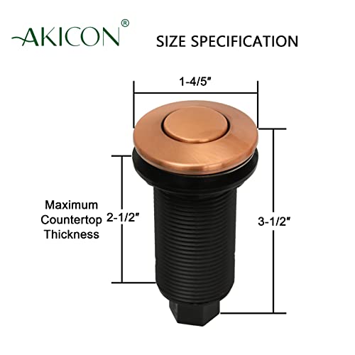 Copper Garbage Disposal Kitchen Air Switch Kit, Single Outlet Sink Top/Counter Top Waste Disposal On/Off Switch Kit, 2-1/2'' Max Countertop Thickness - Akicon