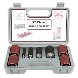 drill press sanding drum kit, 20pcs rubber sanding drum set for drill presses and power drills, drum sander attachment with spindle sander sleeves and tool carrying case, 1/2, 3/4, 1, 1-1/2 inch