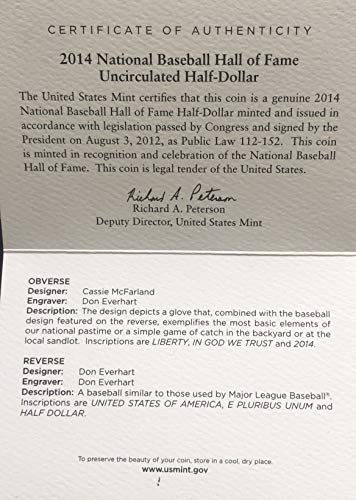 2014 D Baseball Hall Of Fame Comes in original US mint Box Half Dollar Brilliant Uncirculated US mint