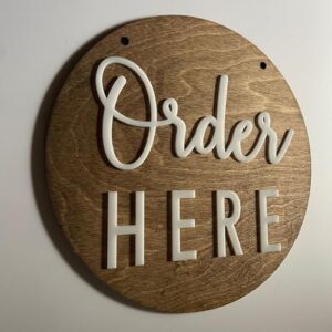 Order Here Pick Up Window Wood & Acrylic Hanging BUSINESS Sign COFFEE SHOP Restaurant Bakery Ice Cream Stand Decor Pick Up Kiosk Retail