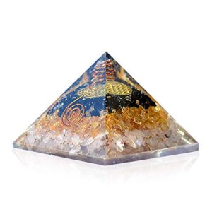 orgonite crystal orgone pyramid for triple health protection with black tourmaline, citrine and rose quartz – positive energy generator for healing, wealth and prosperity