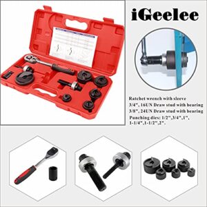 iGeelee Ratchet Knockout Hole Punch Driver Kits 1/2 to 2 inch SLUG-Buster Knockout Electrical Conduit Hole Cutter Sets KO Tool Kit (CC-60)