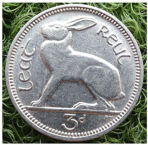 1960 No Mint Mark DATE MAY VARY! DELIGHTFUL LUCKY IRISH 3 PENCE COIN w RABBIT! LONG GONE PRE-DECIMAL DENOMINATION! Buy 2 get 1950's, Buy 3 get 1940's, Buy 4 get 1930's 3d (3 Pence) Pre-Decimal Seller Between VF and UNC depending on Year