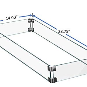 Hiland AWS-RT30 Fire Pit Glass Wind Screen, Rectangular, Clear