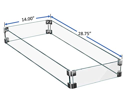 Hiland AWS-RT30 Fire Pit Glass Wind Screen, Rectangular, Clear