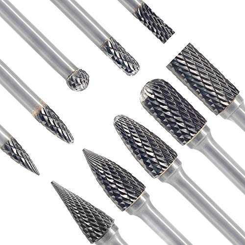 Carbide Burrs Sets 10 Pieces JESTUOUS 1/4 Inch Shank Diameter 5pcs 1/2 Head Diameter 5pcs 1/4 Head Diameter for Die Grinder Bits Grinding Cutting Porting