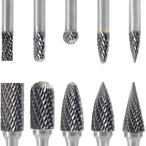 Carbide Burrs Sets 10 Pieces JESTUOUS 1/4 Inch Shank Diameter 5pcs 1/2 Head Diameter 5pcs 1/4 Head Diameter for Die Grinder Bits Grinding Cutting Porting