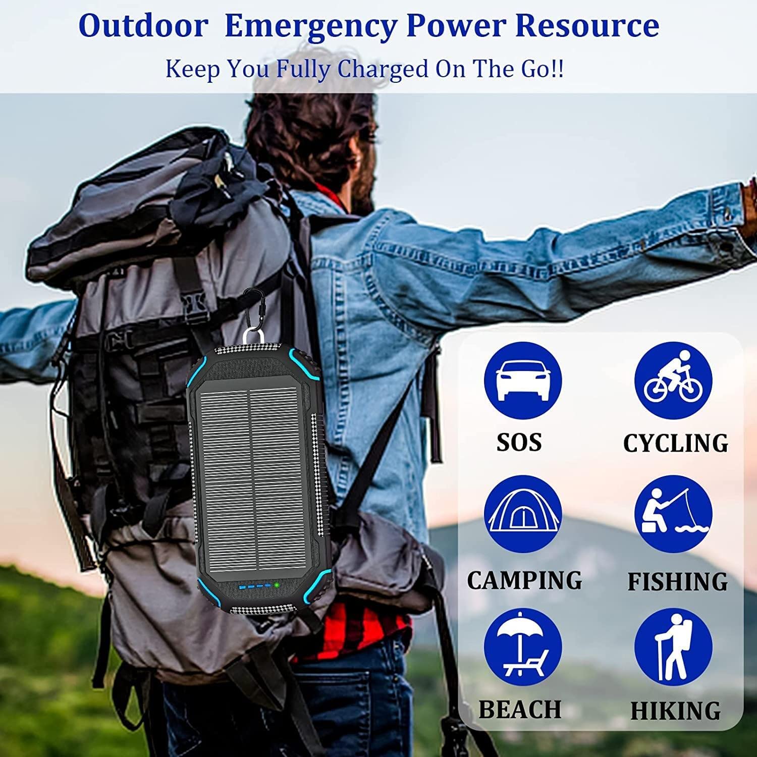 Solar Power Bank 36000mAh,Qi Wireless Charger Built in 3 Cables, Portable Charger Battery Bank with 3 Input 4 Output,Waterproof Battery Pack Charger for iPhone 12,13,MacBook,Samsung Galaxy,Tablet