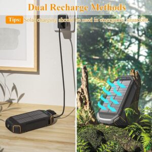 Solar Power Bank 36000mAh,Qi Wireless Charger Built in 3 Cables, Portable Charger Battery Bank with 3 Input 4 Output,Waterproof Battery Pack Charger for iPhone 12,13,MacBook,Samsung Galaxy,Tablet