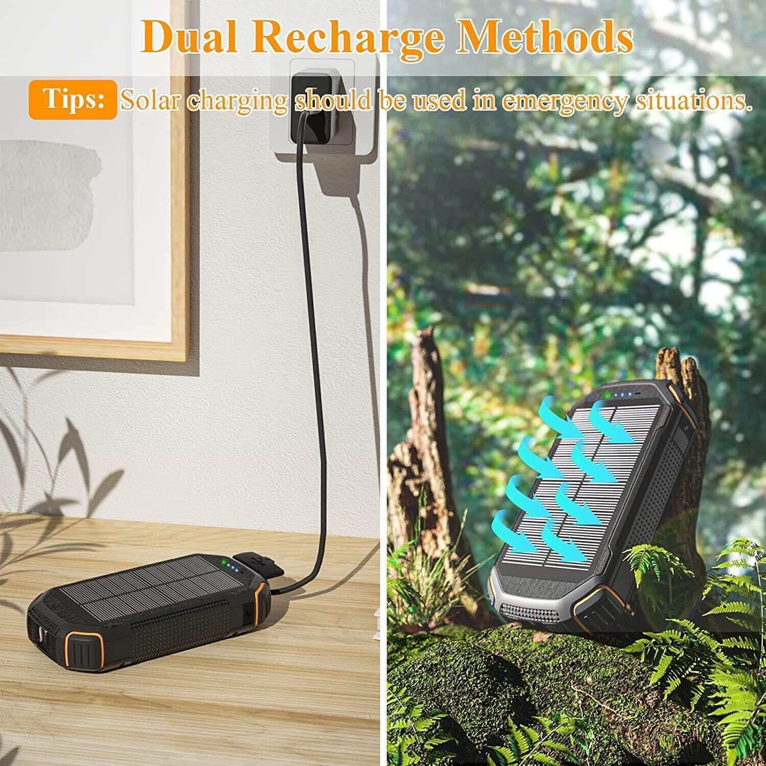 Solar Power Bank 36000mAh,Qi Wireless Charger Built in 3 Cables, Portable Charger Battery Bank with 3 Input 4 Output,Waterproof Battery Pack Charger for iPhone 12,13,MacBook,Samsung Galaxy,Tablet