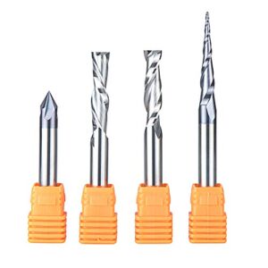 spetool cnc router bits carving set for wood profile v groove engraving solid carbide 1/4 inch shank