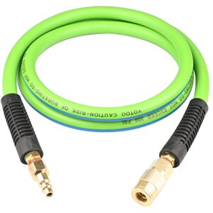 YOTOO Hybrid Lead-in Air Hose 3/8-Inch by 6-Feet 300 PSI Heavy Duty, Lightweight, Kink Resistant, All-Weather Flexibility with Bend Restrictors, 1/4-Inch Industrial Quick Coupler and Plug