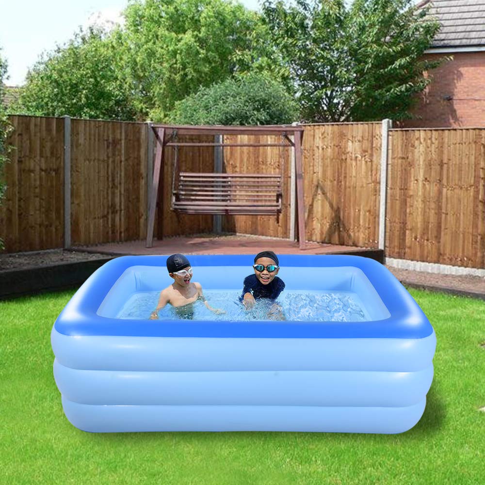 Inflatable Family Swim Play Center Pool, 82" x 56" x 25" Giant Blow Up Pool Summer Water Fun with Inflatable Soft Floor for Family, Garden, Outdoor, Backyard (Blue)